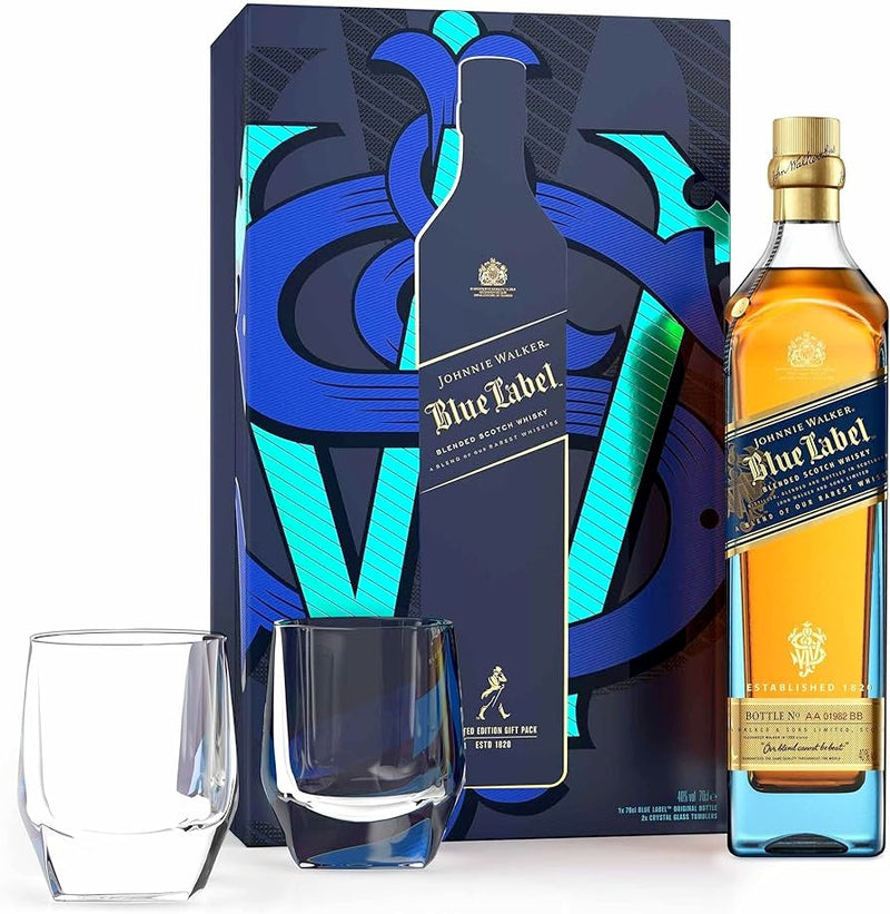 Whisky Johnnie Walker Blue Label 750ml con Vasos - Edición Limitada
